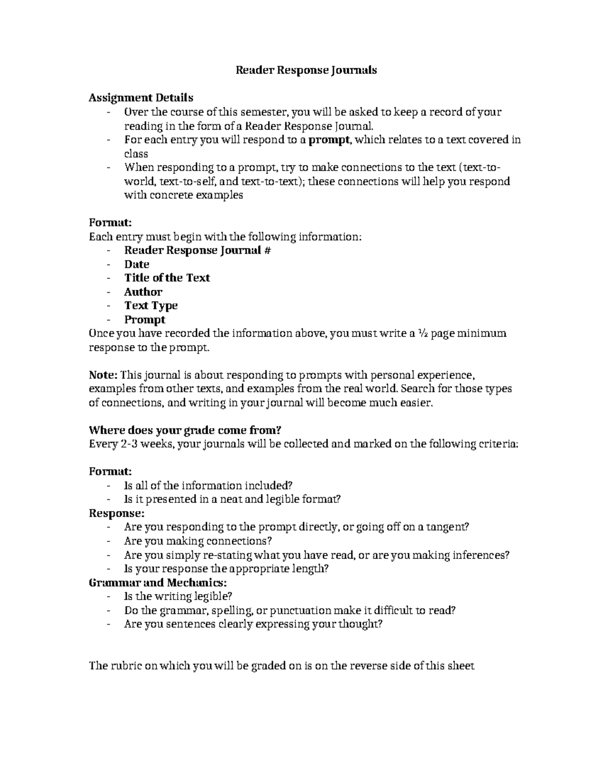 Reader Response Journal Template-1 - Reader Response Journals ...