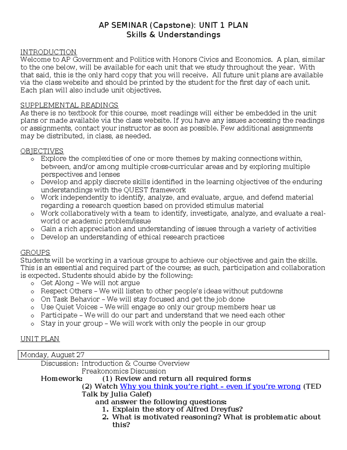 Apseminar unit1-preparation 2018-2019 - AP SEMINAR (Capstone): UNIT 1 ...