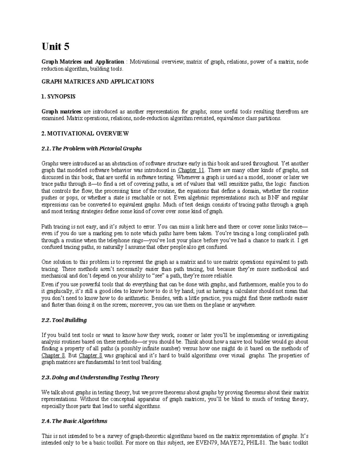 Stm Unit 5 Graph Matrices And Their Applications In Software Testing