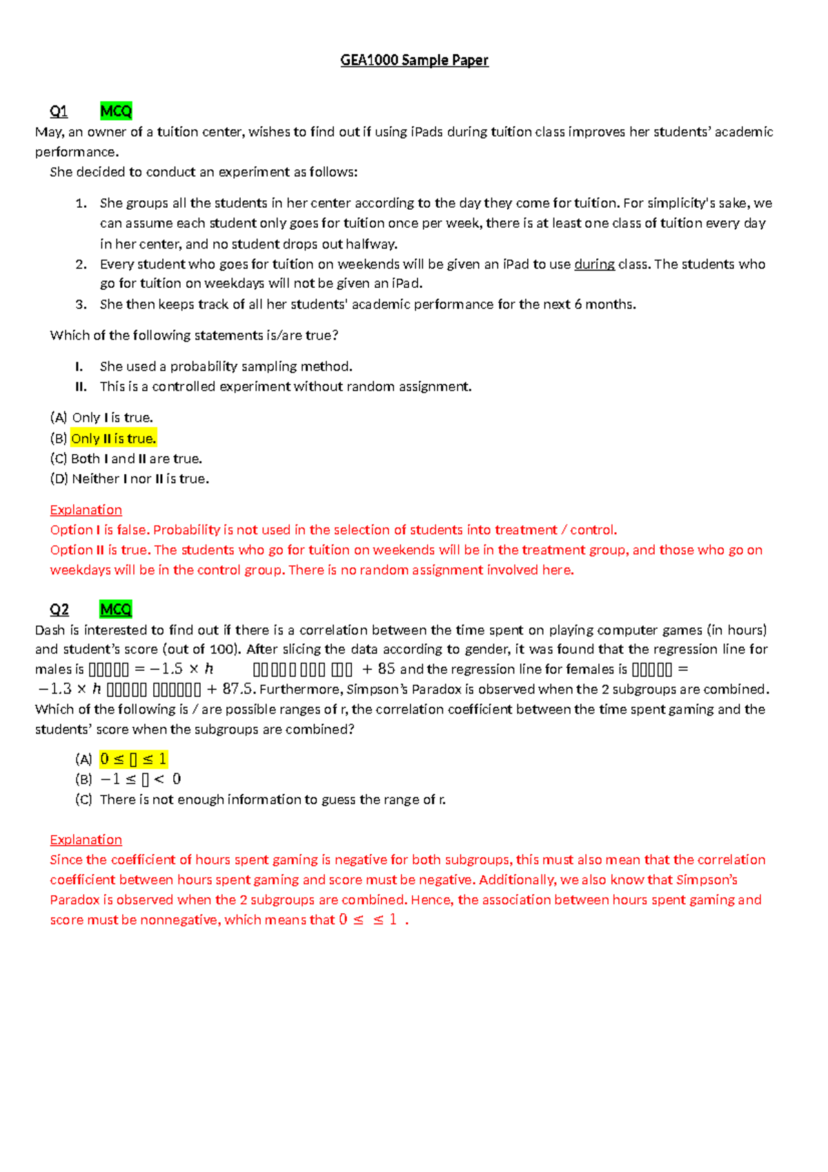 GEA1000 Examplify Practice - Sample Paper with MCQs and Explanations ...