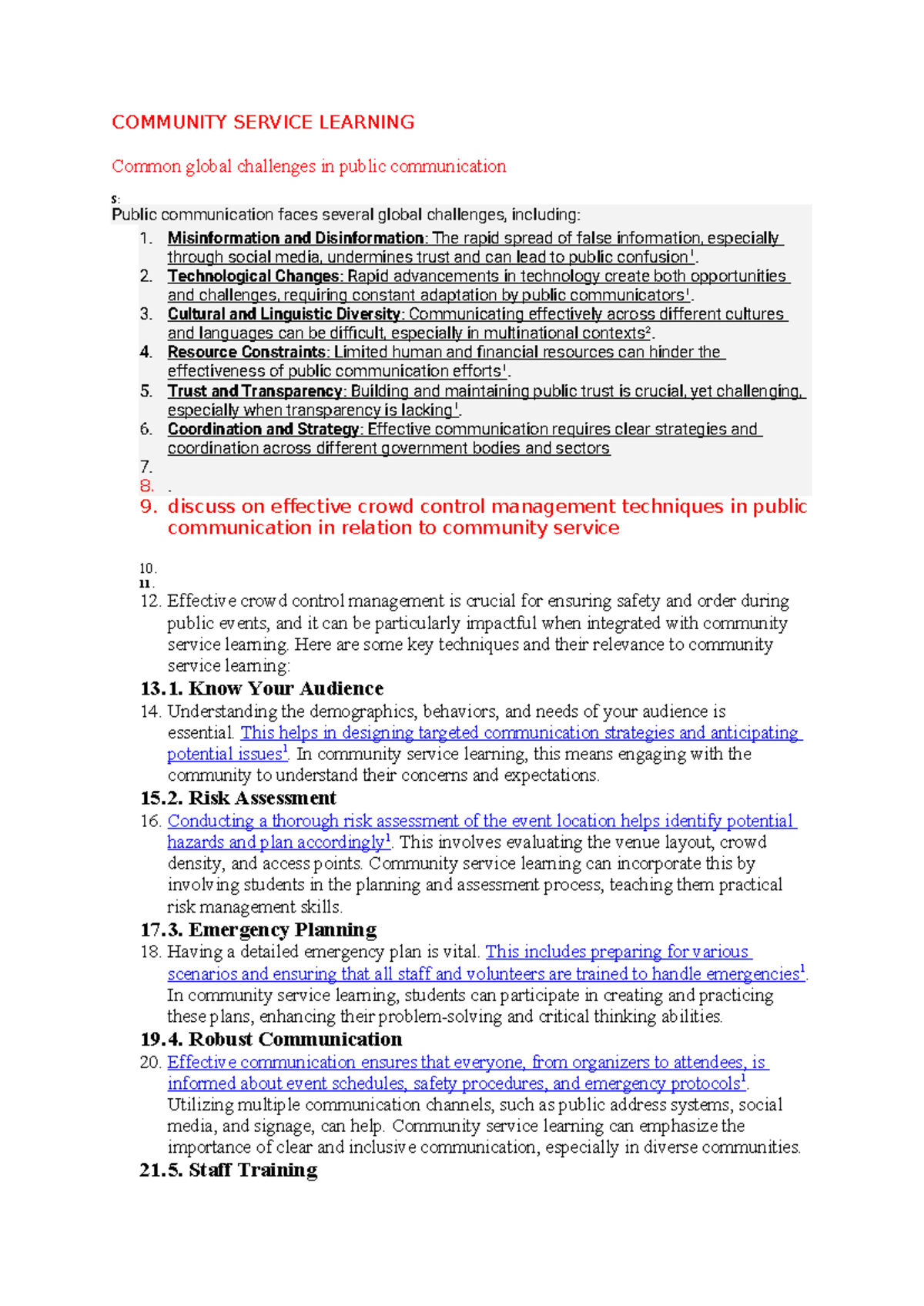 COMMUNITY SERVICE LEARNING: Addressing Global Challenges in Public ...