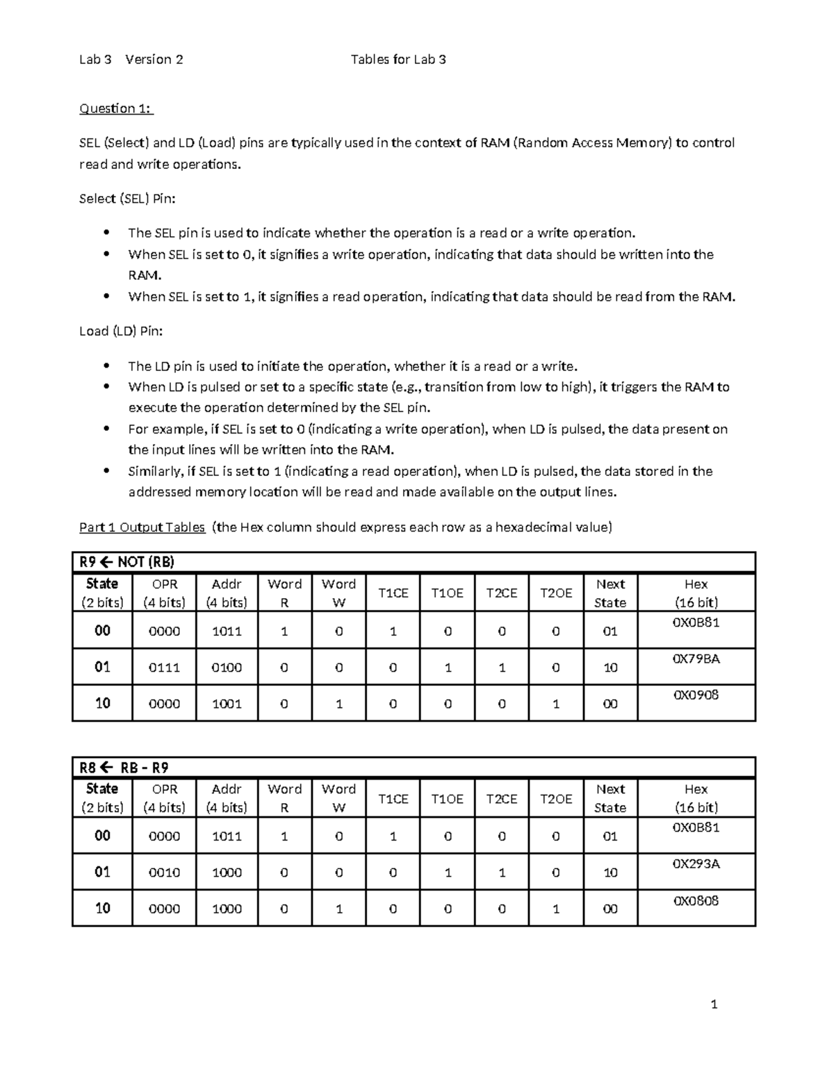 Lab3F16-Tables - Lab 3 Prelab Output & Encoding Tables - Studocu