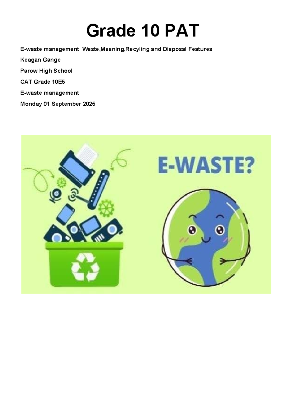 Grade 10 CAT PAT 3: Environmental Impact of Waste Management - Studocu