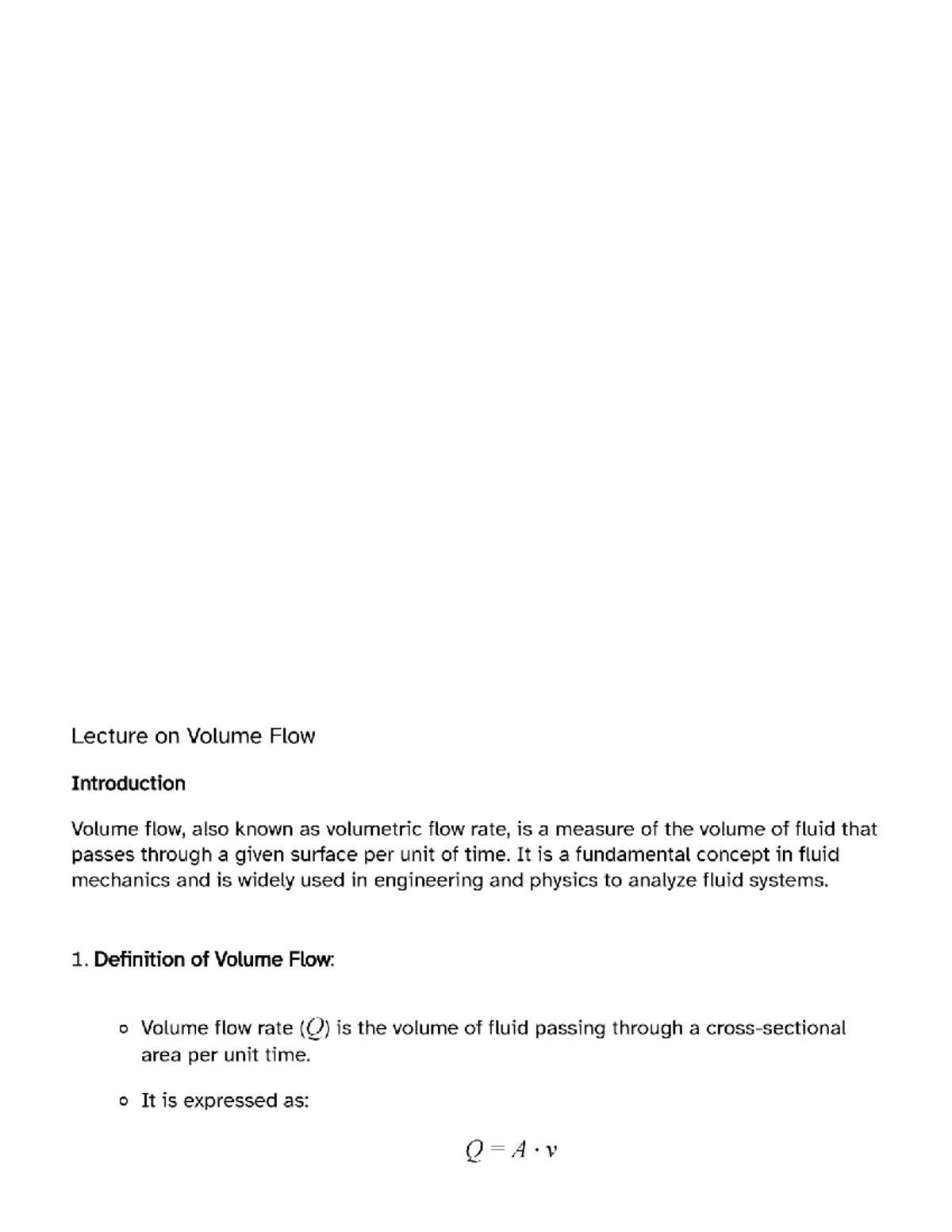 Lecture on Volume Flow Rate: Concepts and Applications - Studocu
