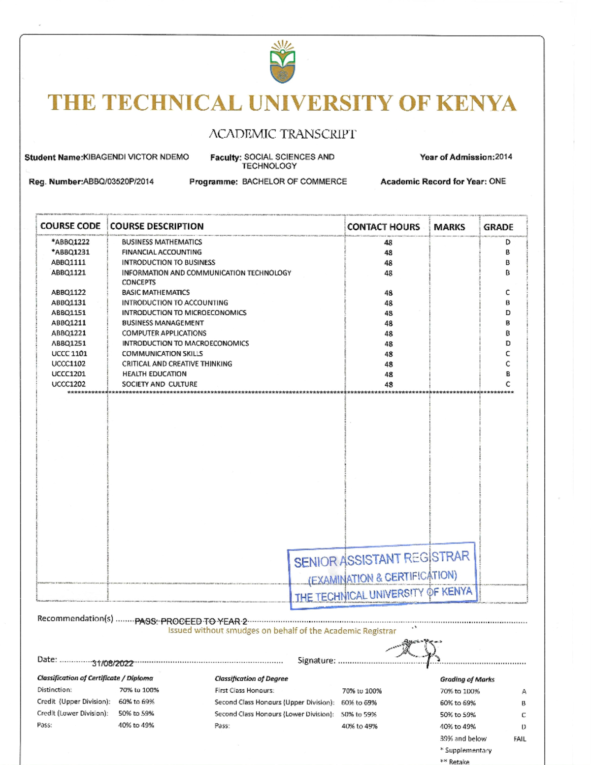 YEAR 1 Academic Transcript - Copy for Review - Studocu