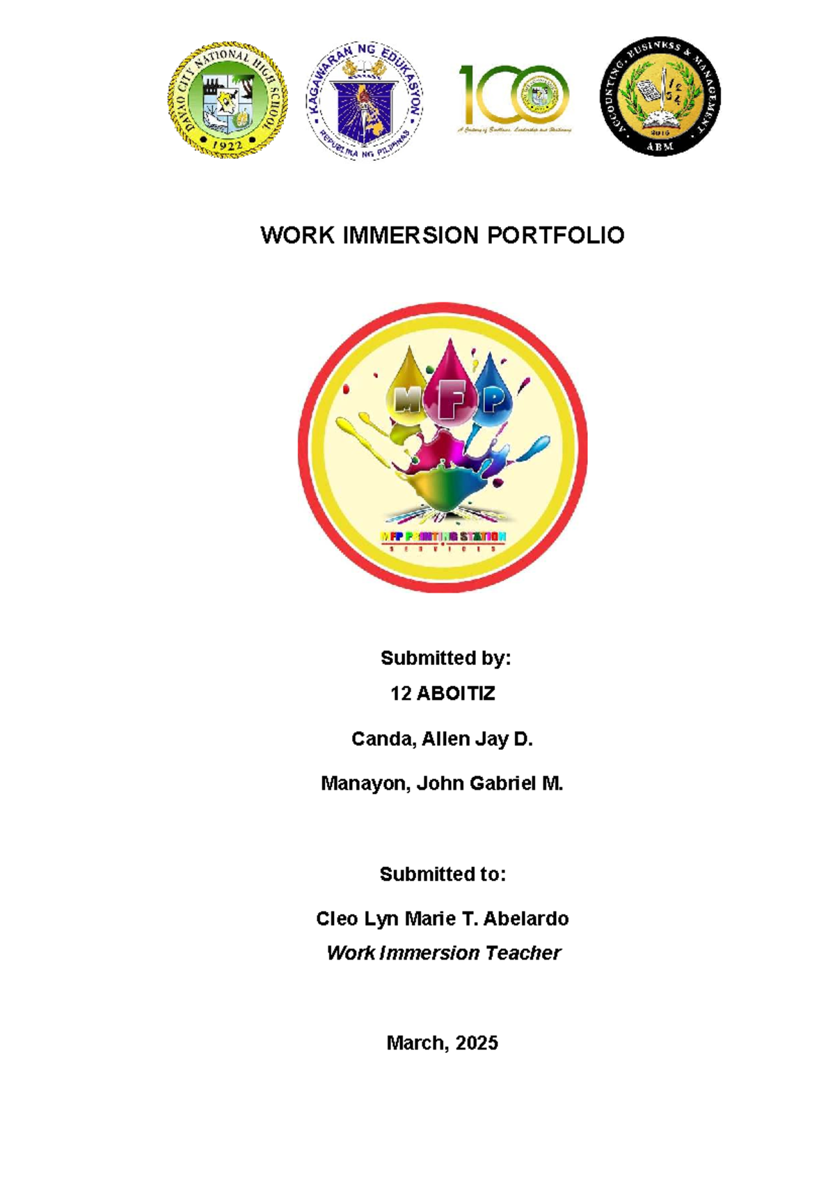 WORK Immersion Portfoiloahahahah - WORK IMMERSION PORTFOLIO Submitted ...