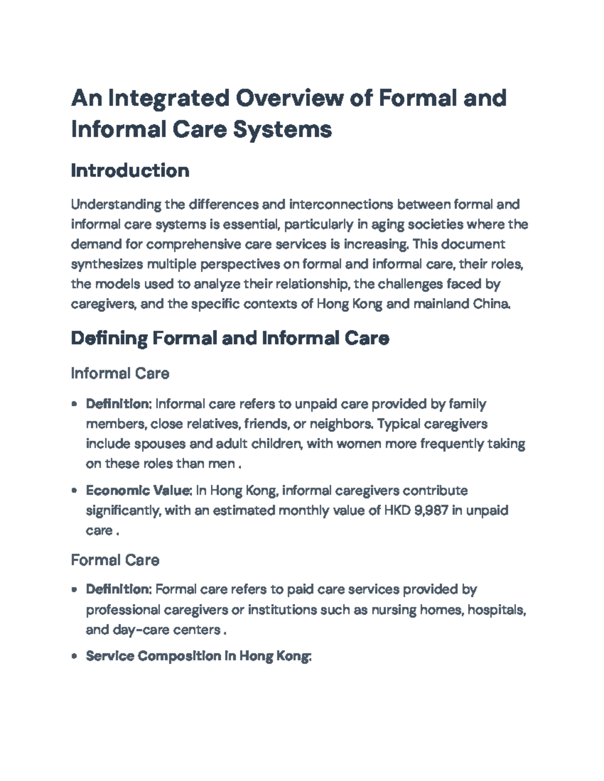 An Integrated Overview of Formal & Informal Care Systems in Aging ...
