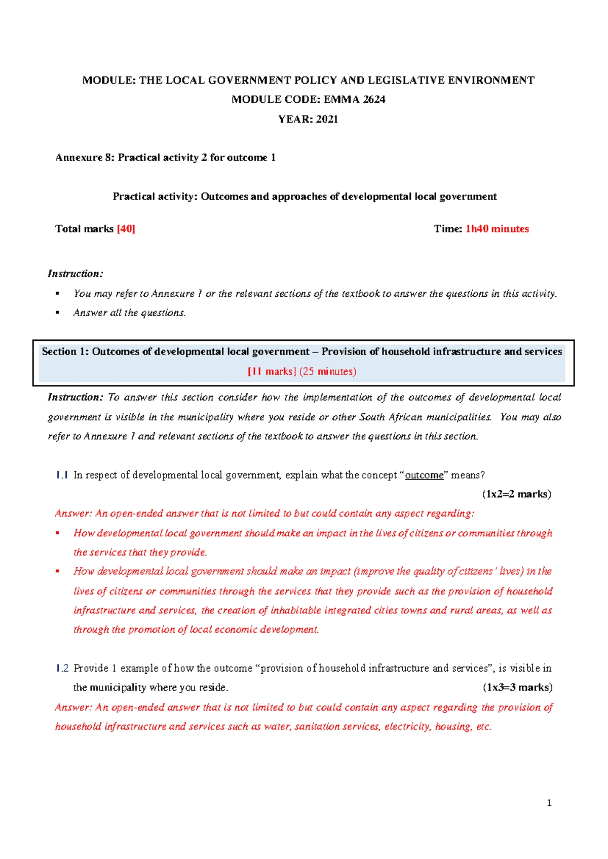 EMMA 2624 Weeks 1 AND 2 ( Outcome 1) Practical Activity 1 MEMO - MODULE ...