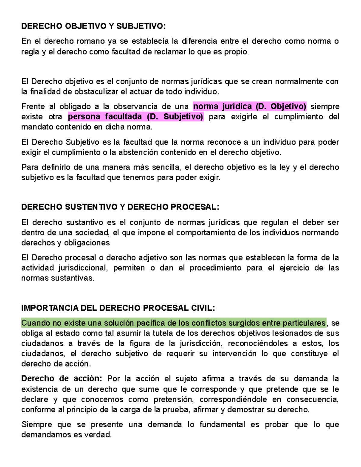Derecho Objetivo y Subjetivo en el Contexto del Proceso Civil - Studocu