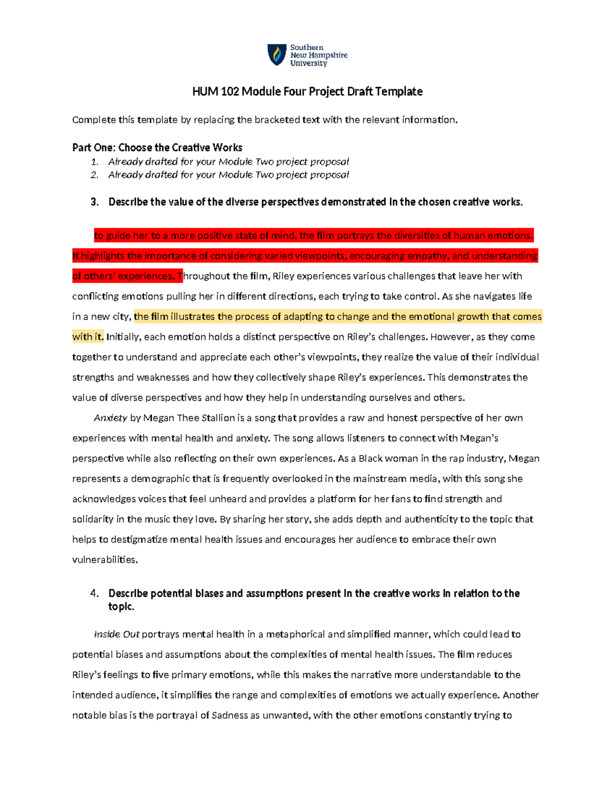 HUM 102 Module Four Project Draft: Analyzing Creative Works on Mental ...