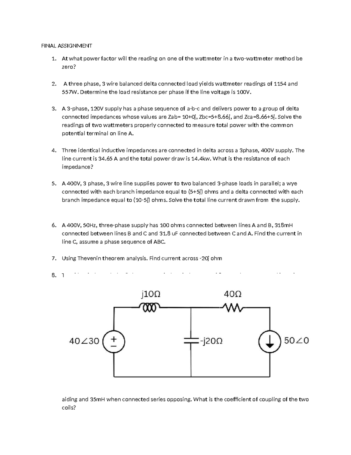BEE223 Final Assignment: Power Factor & Load Calculations - Studocu