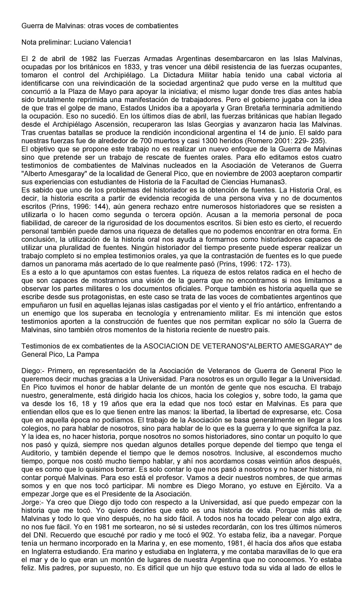 Malvinas: Testimonios de Combatientes y la Historia Oral en la Guerra ...