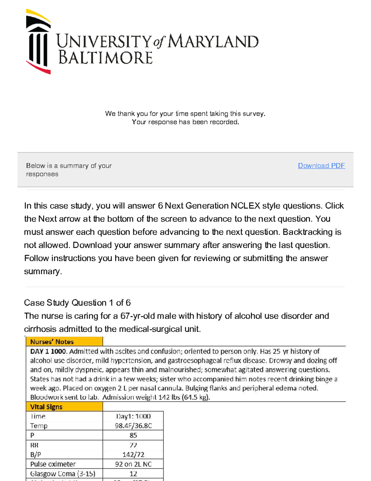 Case study - Below is a summary of your responses Download PDF We thank you for your time spent ...