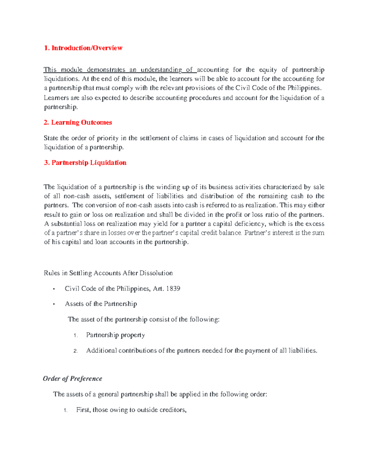 Module 4 - Partnership Liquidation: Accounting Procedures & Outcomes ...