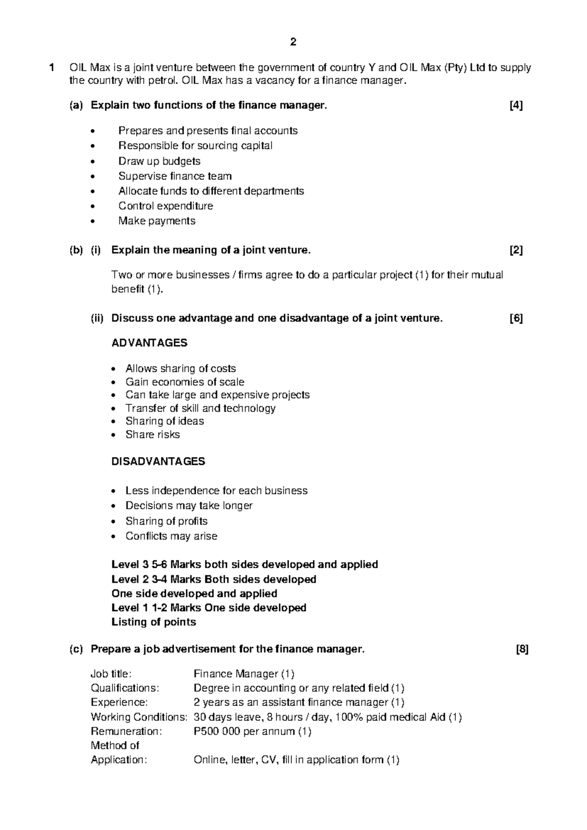 2021 BGCSE Business Studies 1 Mark Scheme: Finance & Management ...
