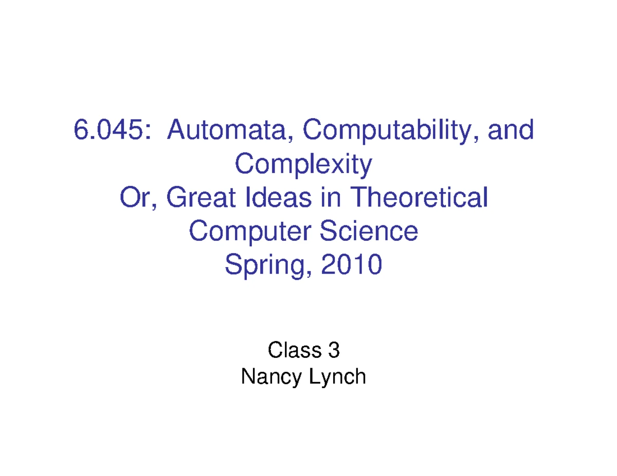 6.045: Automata, Computability, and Complexity - Class 4 Notes on NFAs ...