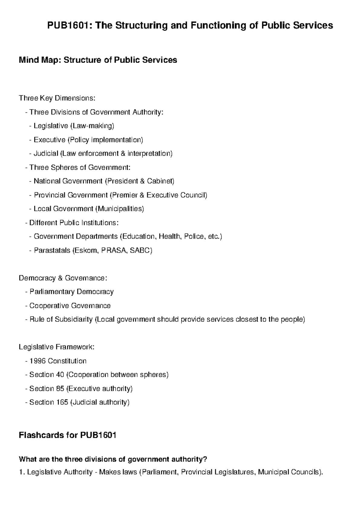 PUB1601 Notes - Summary of Public Services: Structure & Function - Studocu