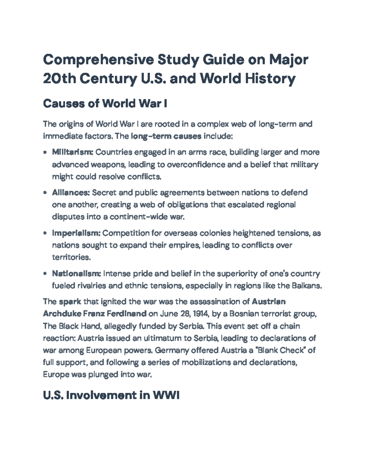 Comprehensive Study Guide: Major Themes in 20th Century U.S. & World ...