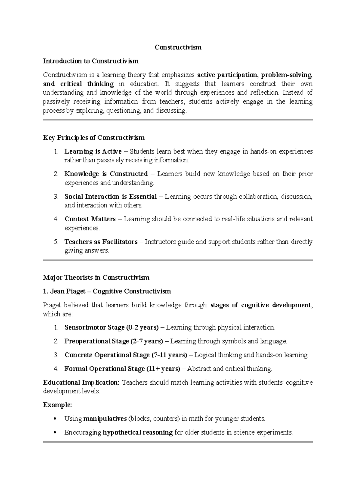 Constructivism Theory in Education: Key Principles and Applications - Studocu
