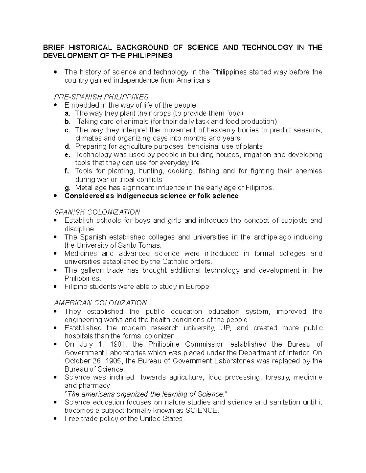 STS Lesson 2: Historical Background of Science & Tech in PH - Studocu