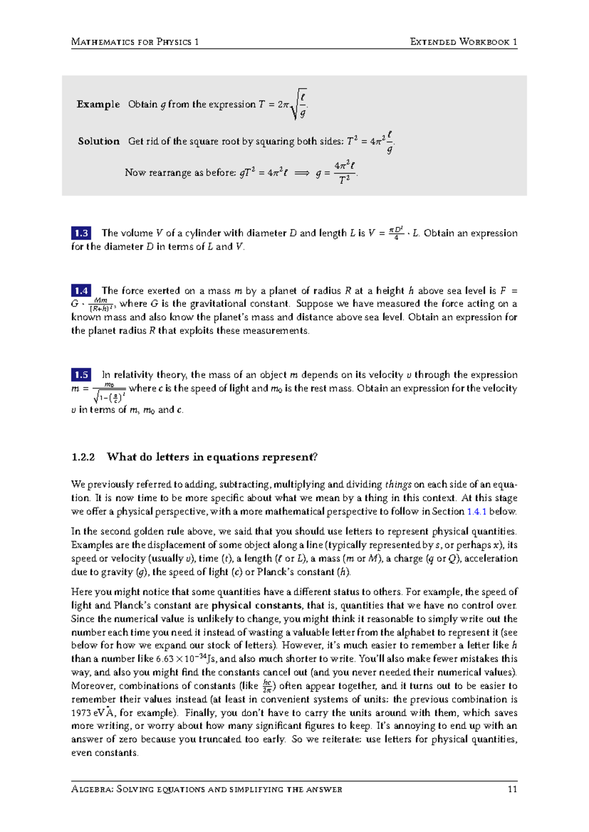 Mathematics for Physics 1 (Mf P1) Workbook 1 Algebra Solutions - Studocu