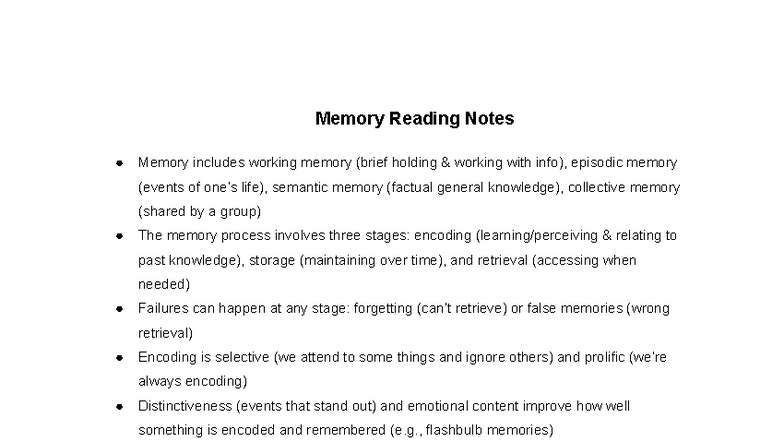 Psych 101 Quiz 5: Memory and Eyewitness Testimony Notes - Studocu
