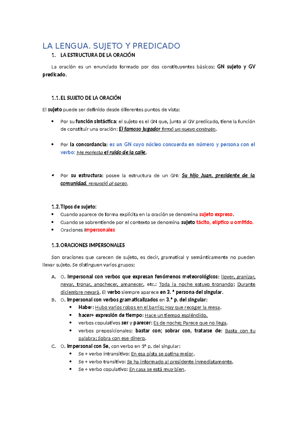 Estructura Sujeto y Predicado en Español: Un Estudio Completo - Studocu