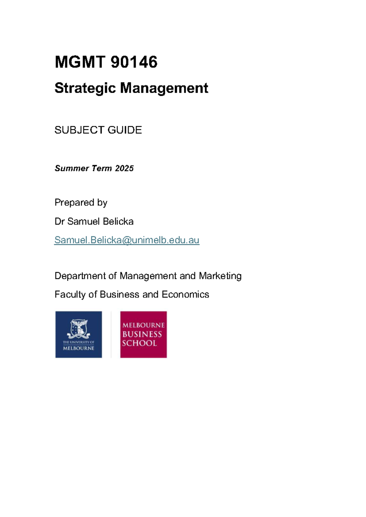 MGMT90146 - Strategic Management Subject Guide for Summer 2025 - Studocu