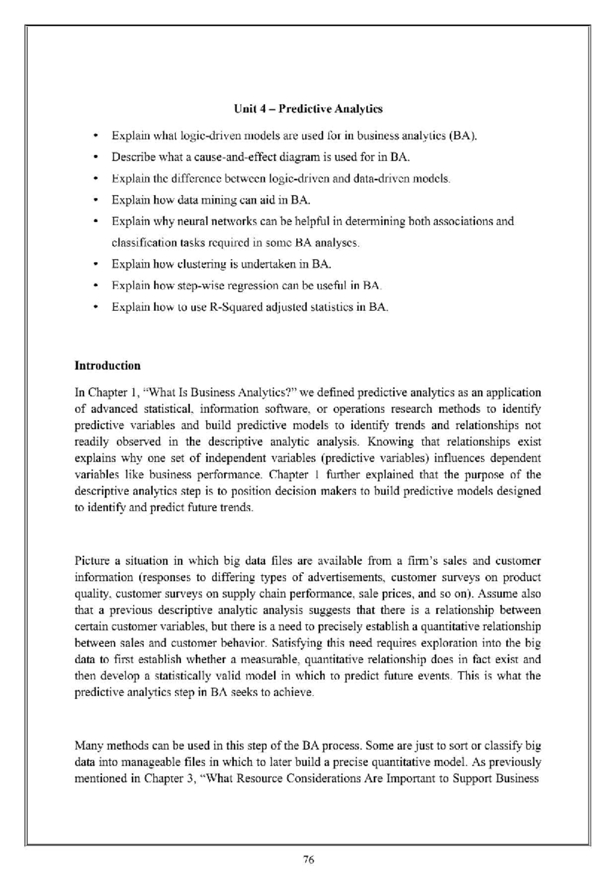 Business Analytics - Notes from Page 76 Analysis - Studocu