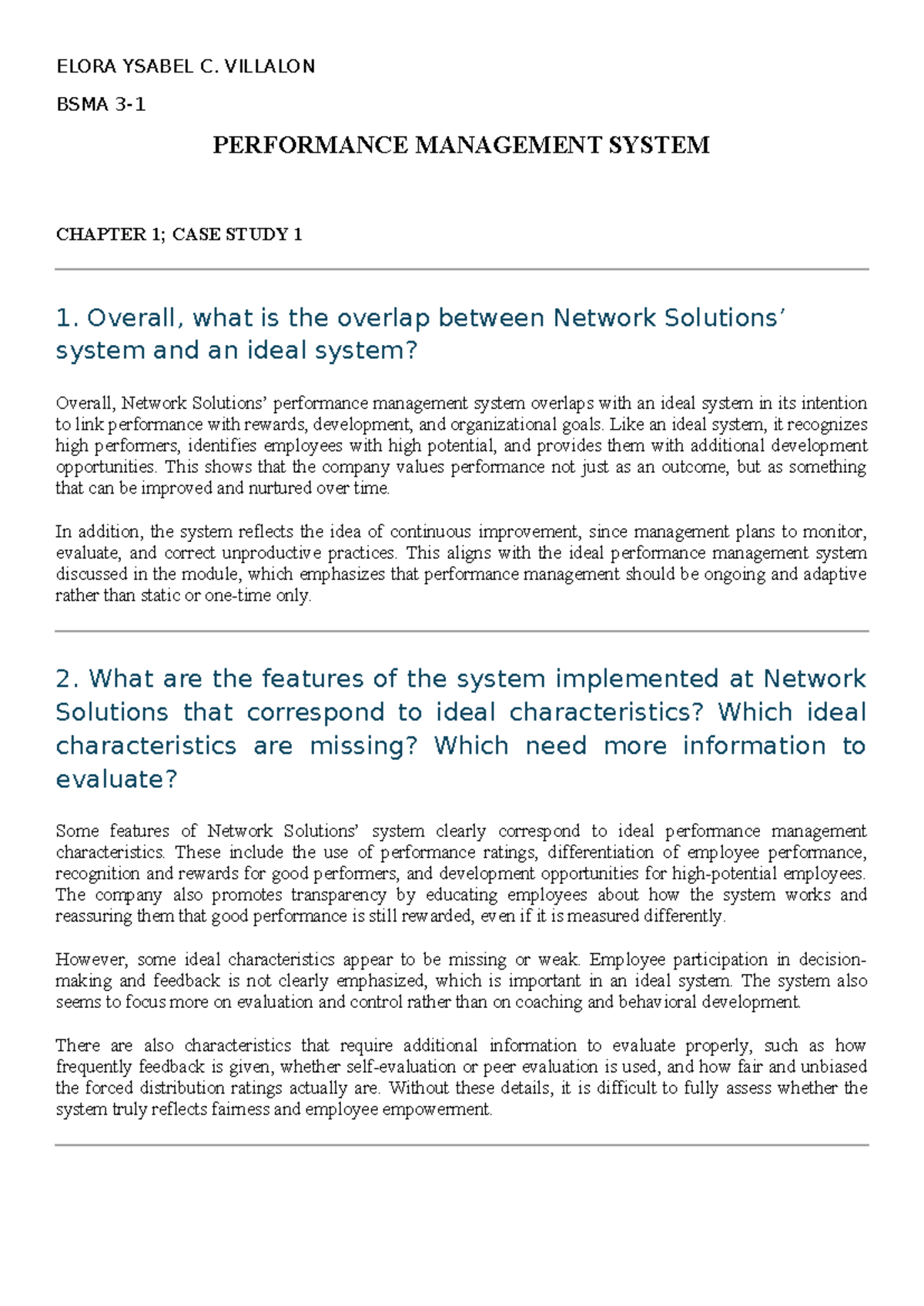 BSMA3-1 Case Study: Performance Management System Analysis - Studocu
