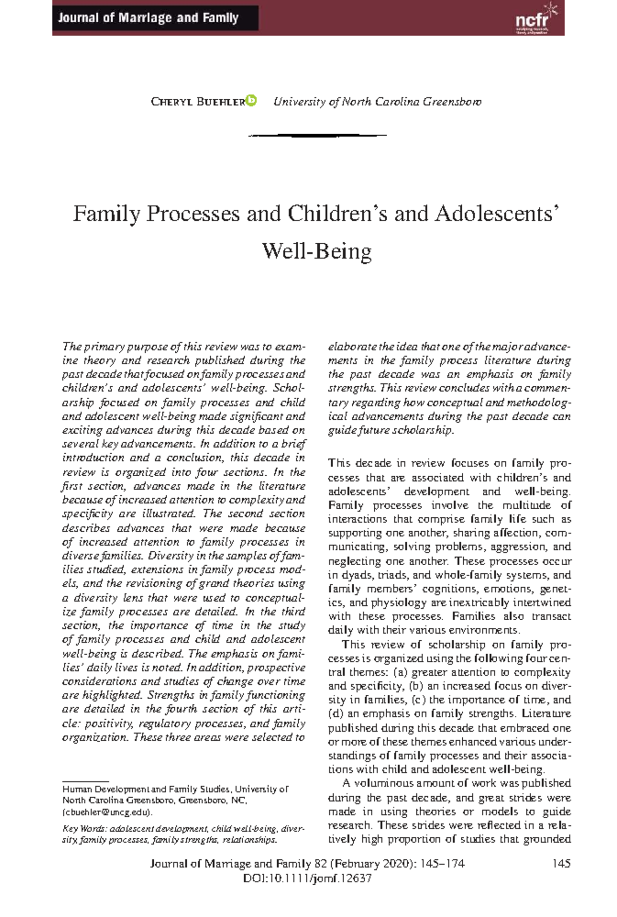 Family Processes and Children's Well-Being: A Decadal Review (HDFS 2020 ...