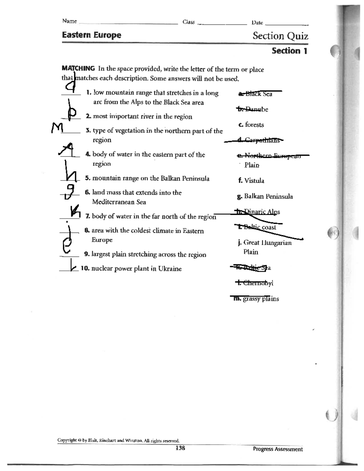 Eastern Europe Section Quiz (Geo Ch 15) - Matching & MCQ - Studocu