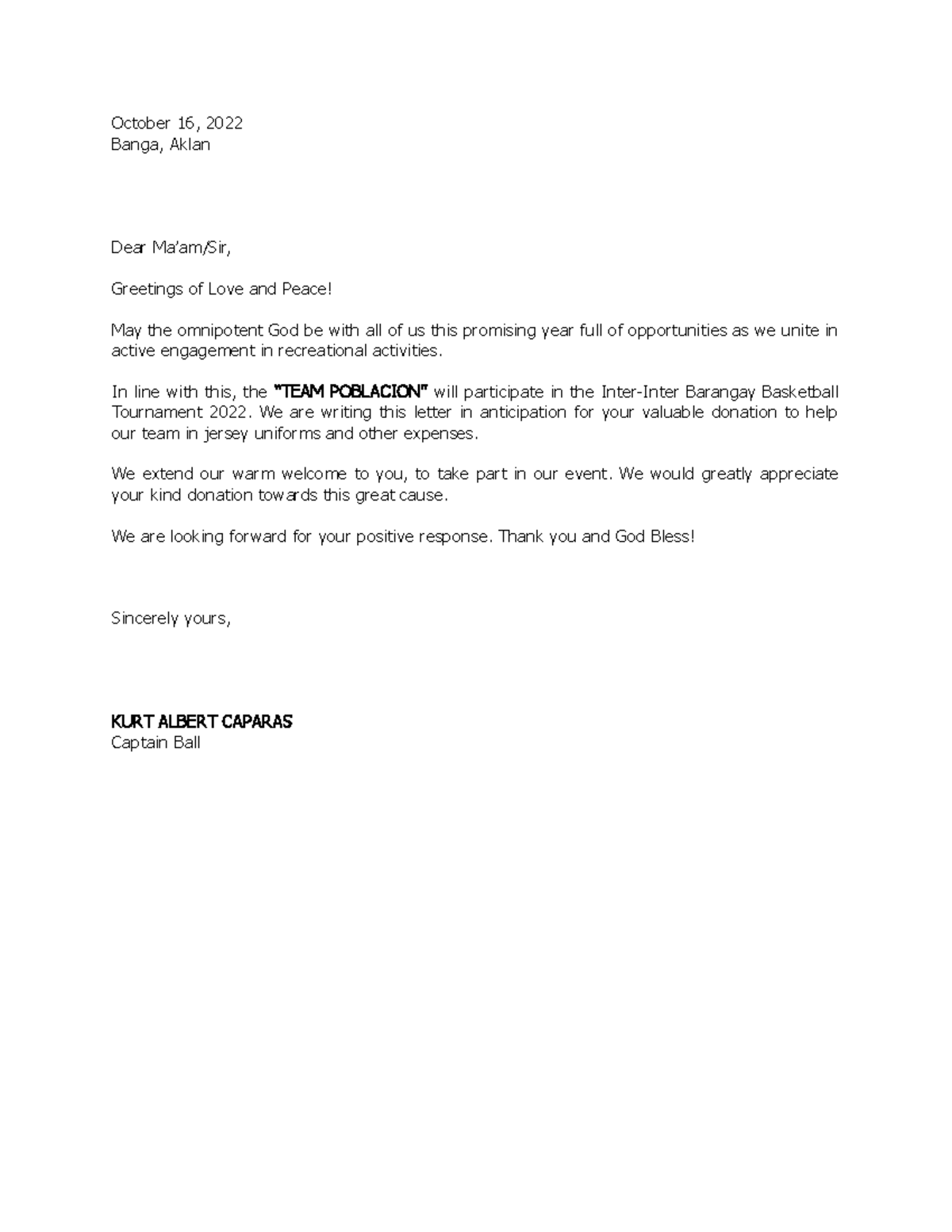 Welcome To The Basketball Team Letter