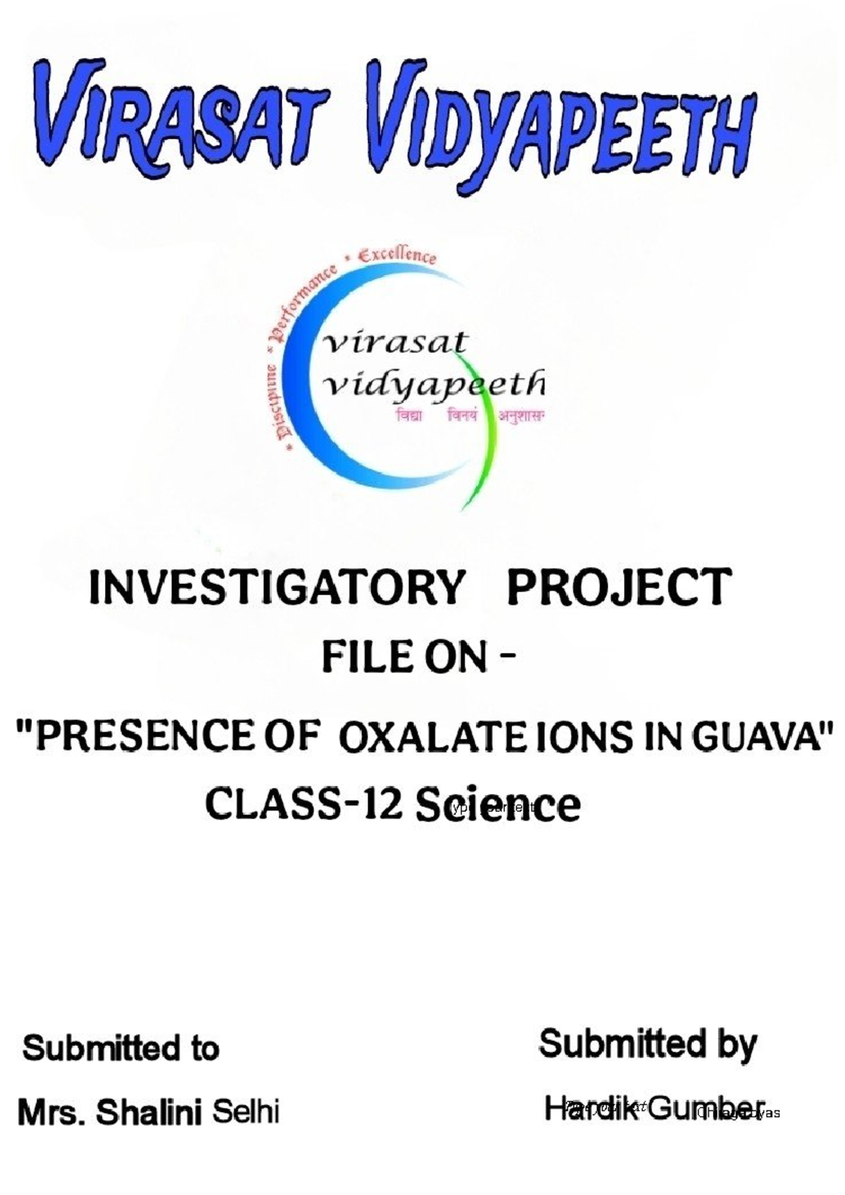 Chemistry Project file Hardik Gumber - VIRASAT VIDYAPEETH . Excellence ...