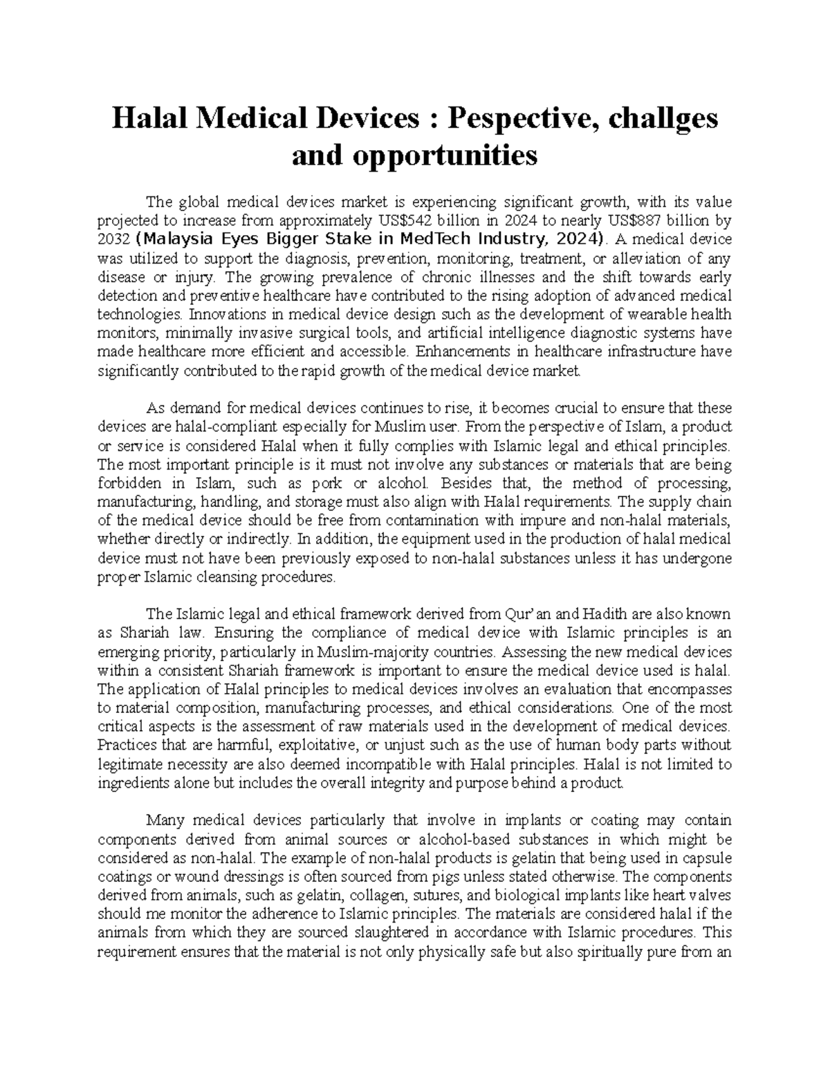 Halal Perspective on Medical Devices: Challenges & Opportunities - Studocu
