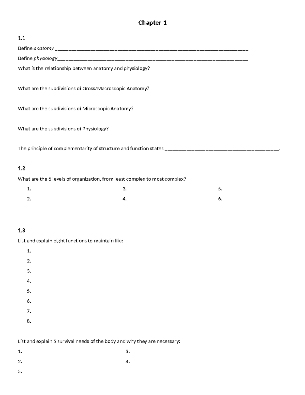 Chapter 1 Anatomy Physiology Lecture Notes Studocu
