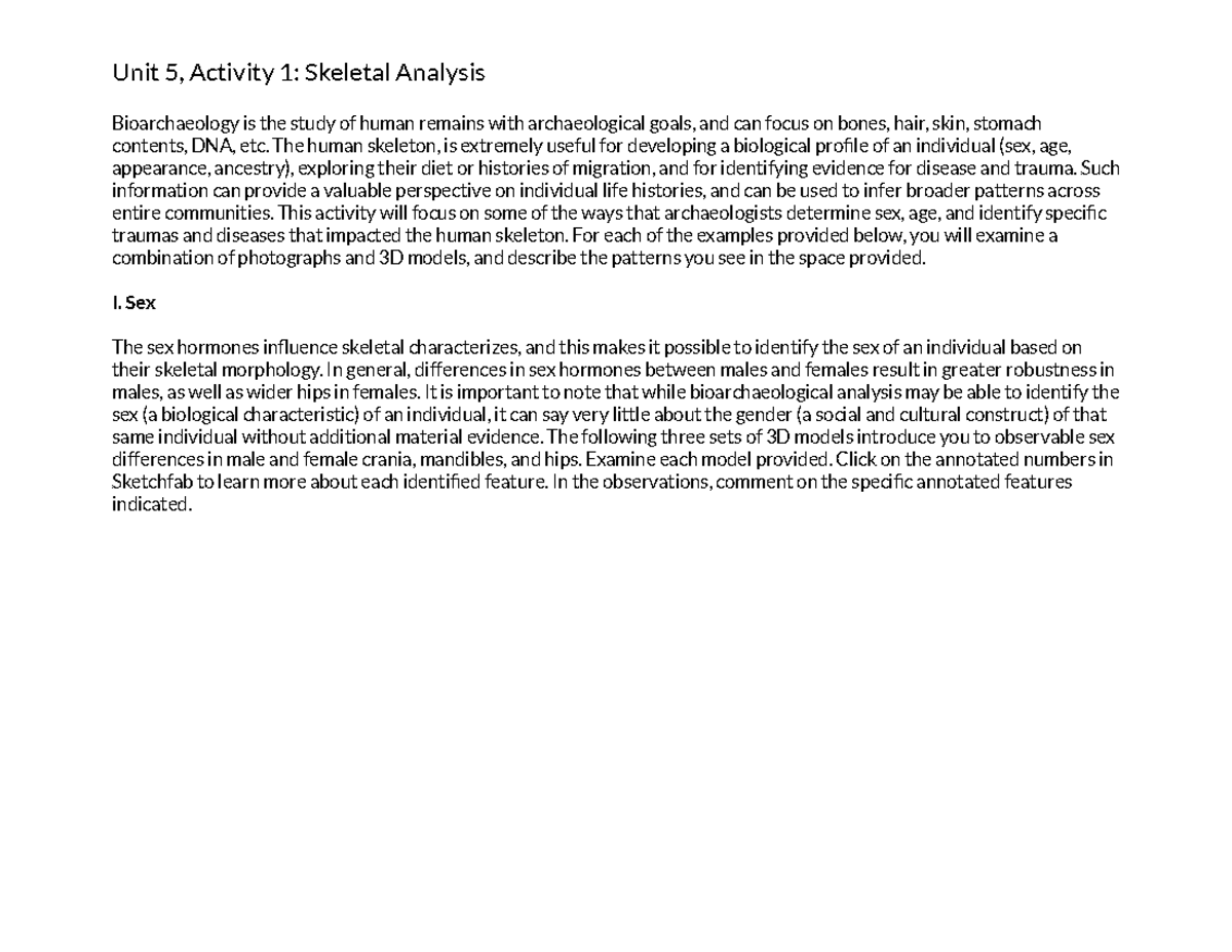 ANTH 3, Unit 5 Activity 1: Insights on Skeletal Analysis Techniques ...