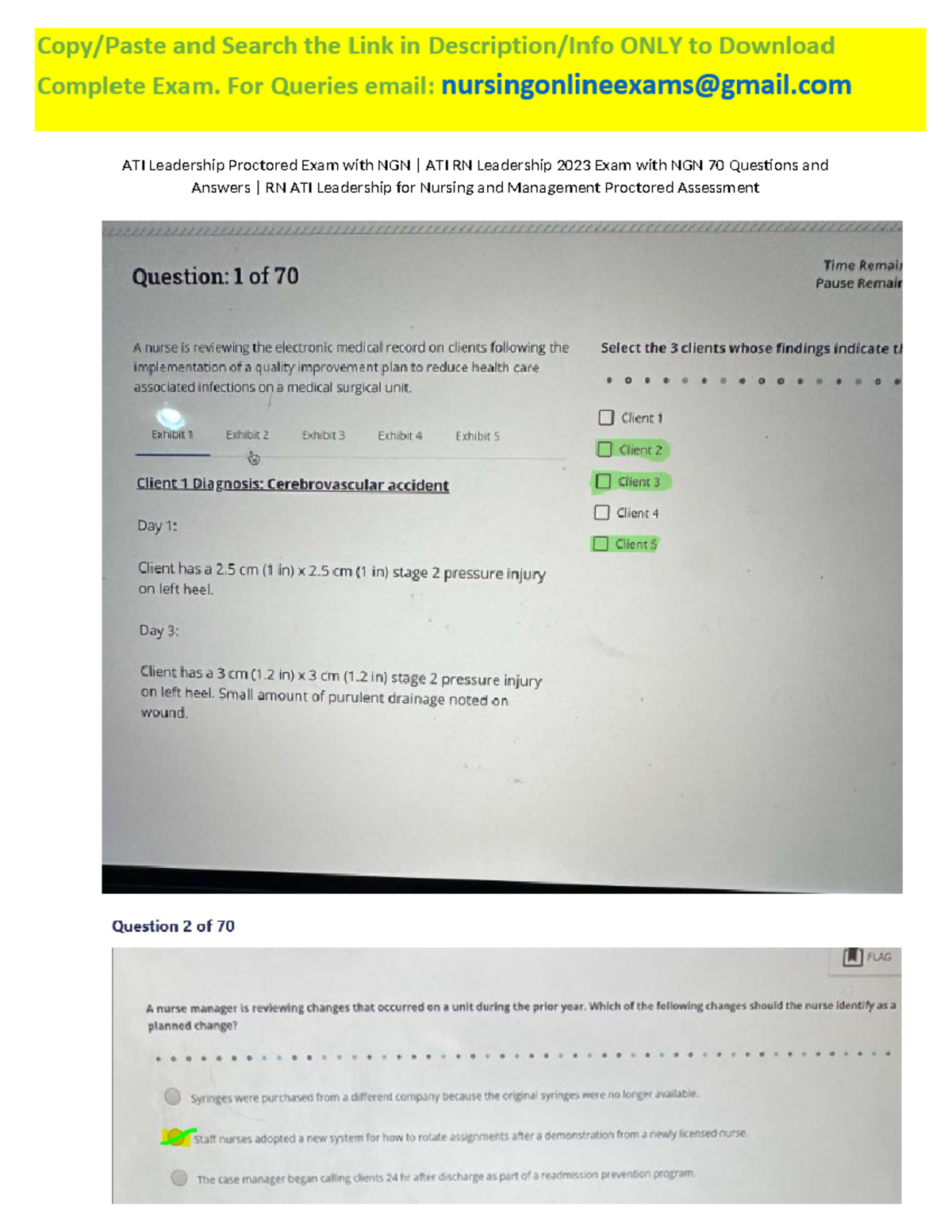 Screenshots of RN ATI Leadership Exam 2025 with 70 Questions & 100% ...