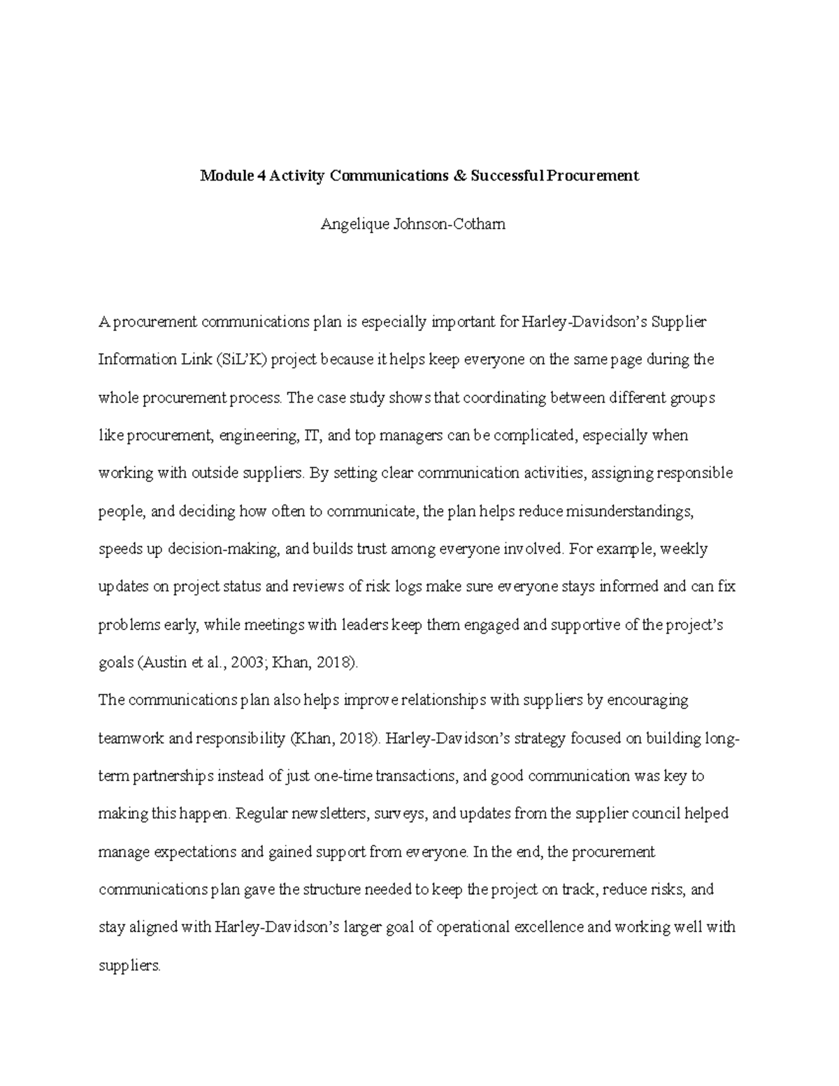 Module 4 Activity: Effective Procurement Communications Plan - Studocu