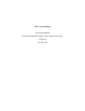 C212 Marketing Task 1 - Task 1 - Marketing C Student Western Governors ...