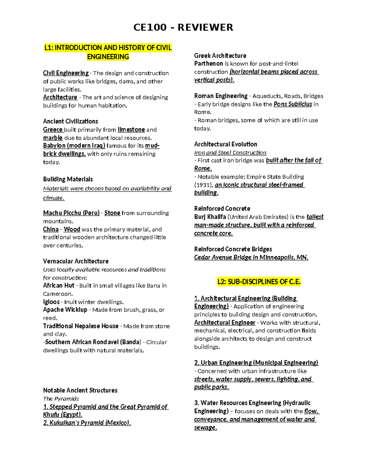 CE100 - Reviewer - NONE - CE100 - REVIEWER L1: INTRODUCTION AND HISTORY ...