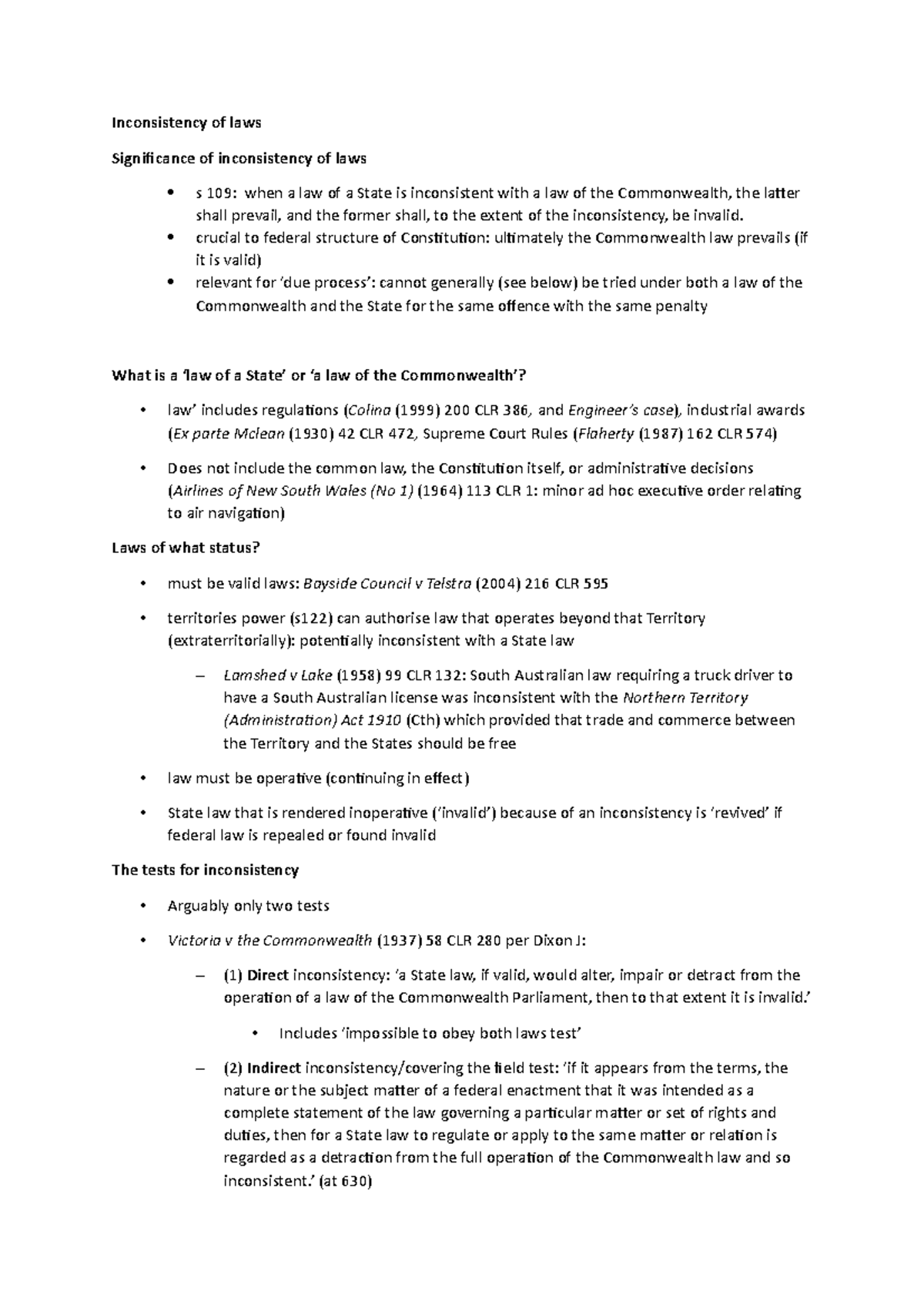 Inconsistency of Laws: Key Concepts & Tests (Week 7 Study Notes) - Studocu