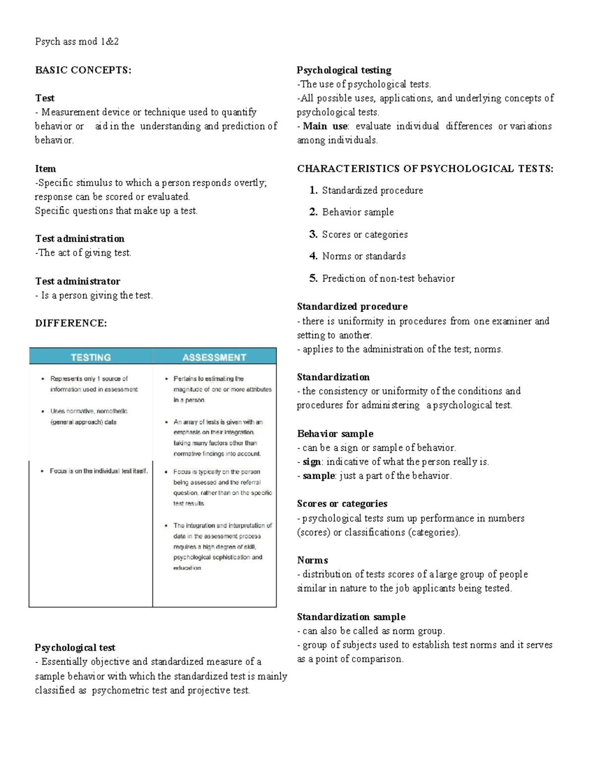 Psych 12 - Comprehensive Reviewer on Psychological Testing Concepts ...