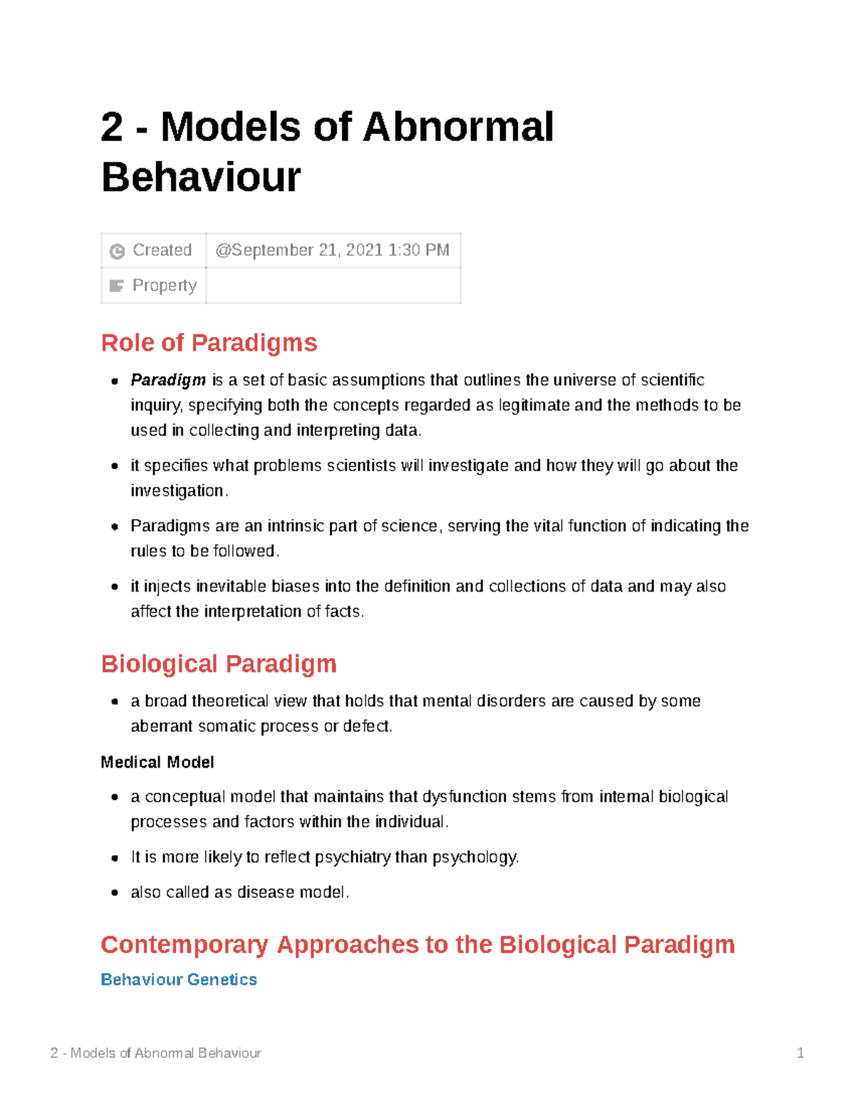 Lesson 2 - Chapter 2: Models of Abnormal Behaviour Explained - Studocu