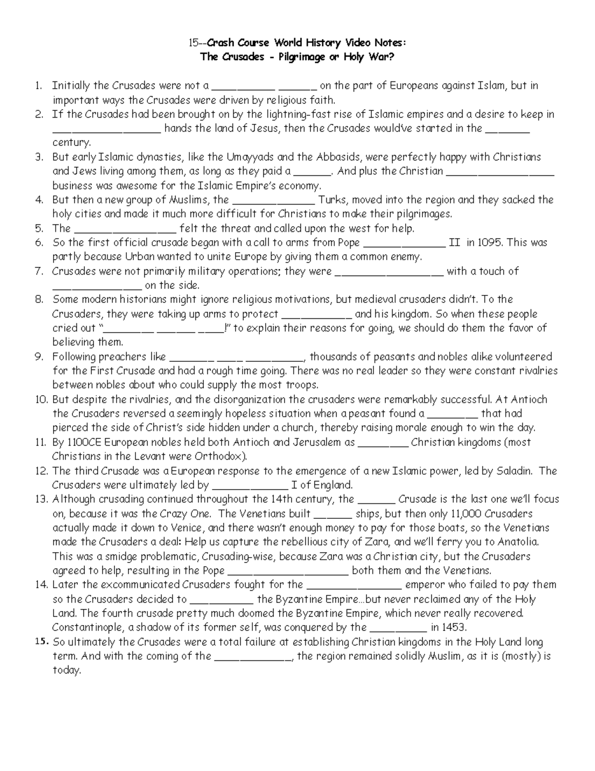 15-World History Lecture Notes: Understanding the Crusades - Studocu