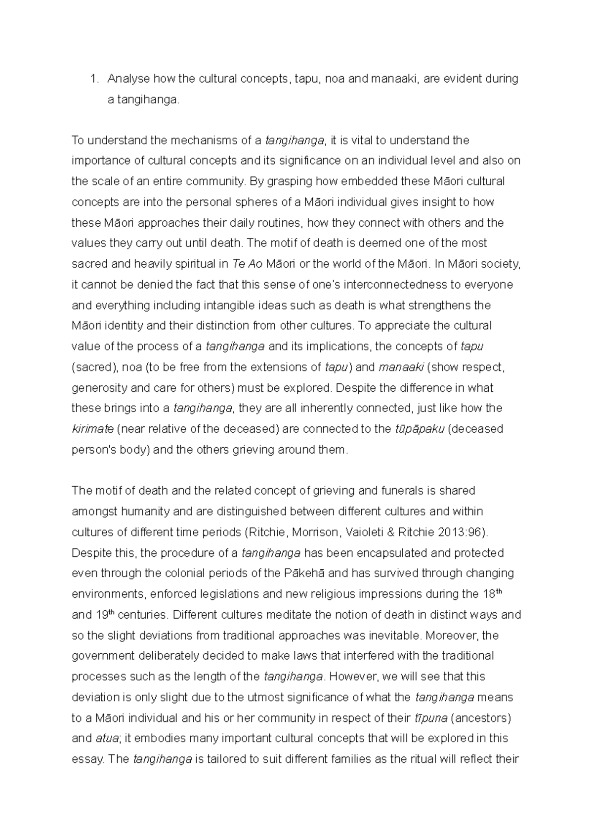 Final Maori Essay by Harry Kim - 1. Analyse how the cultural concepts ...