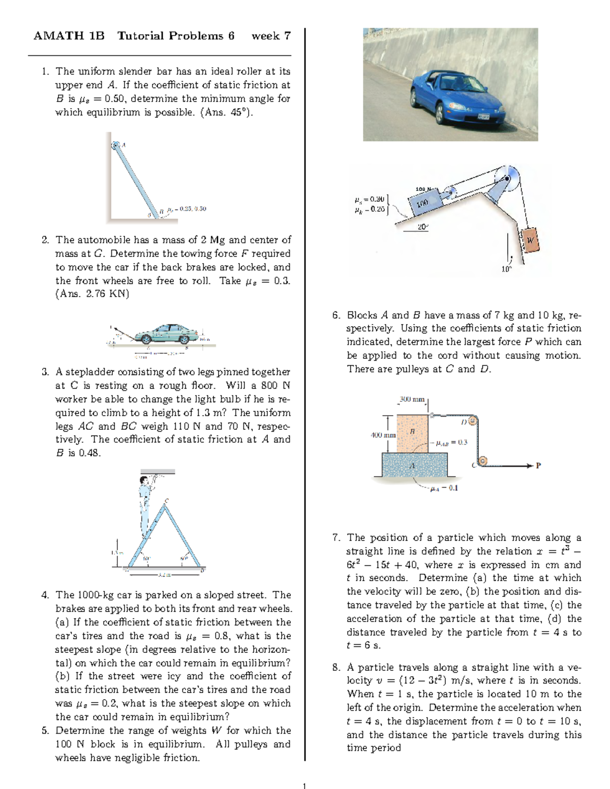 AMATH 1B Tutorial 6 Problems - Week 7 Exercises and Solutions - Studocu