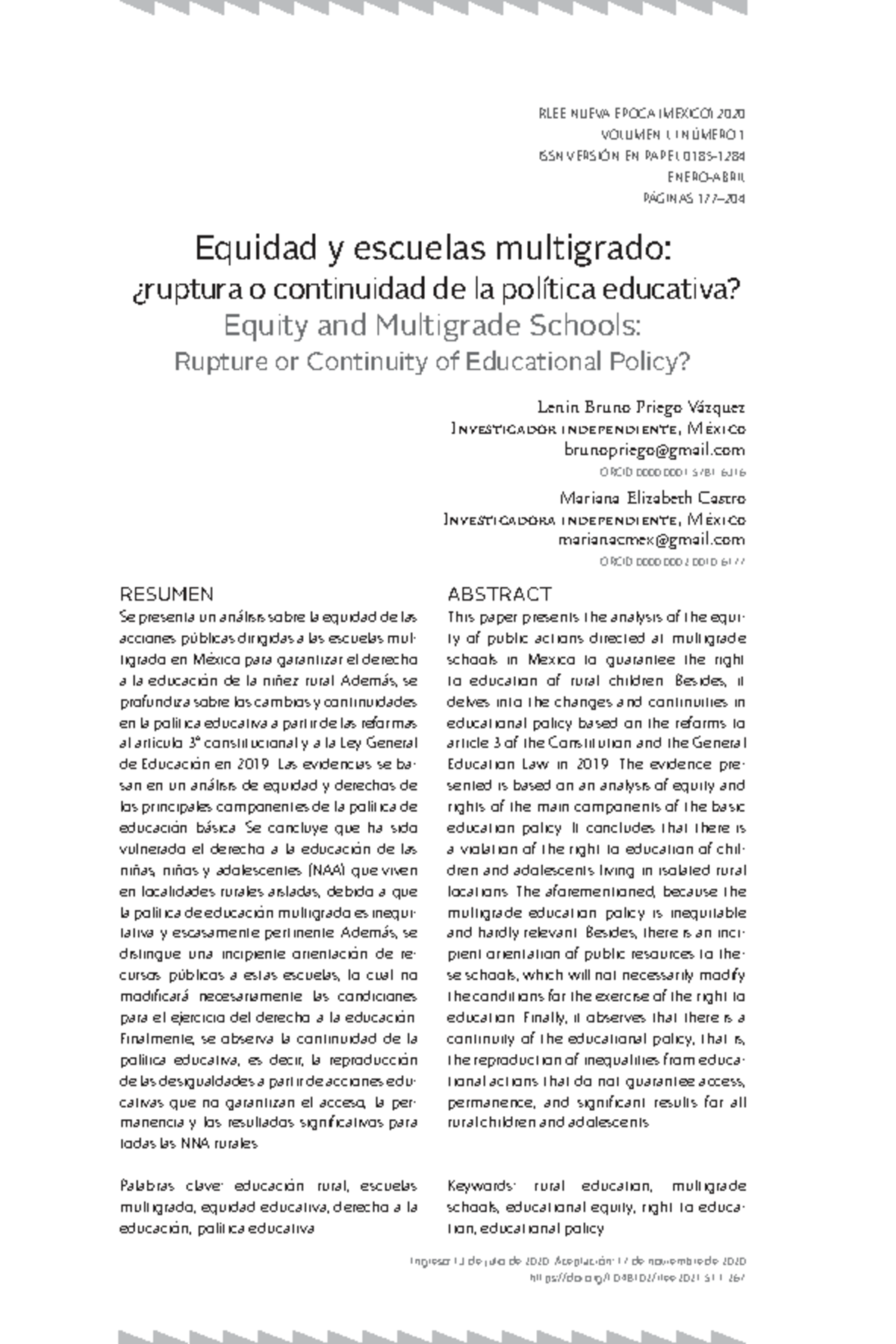 Equidad y Escuelas Multigrado en México: Análisis de Políticas ...
