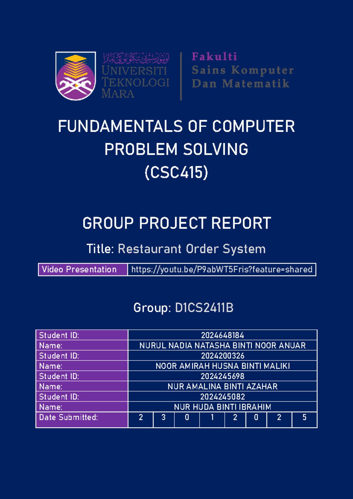 CSC415 Group Project Report: Restaurant Order System Presentation - Studocu