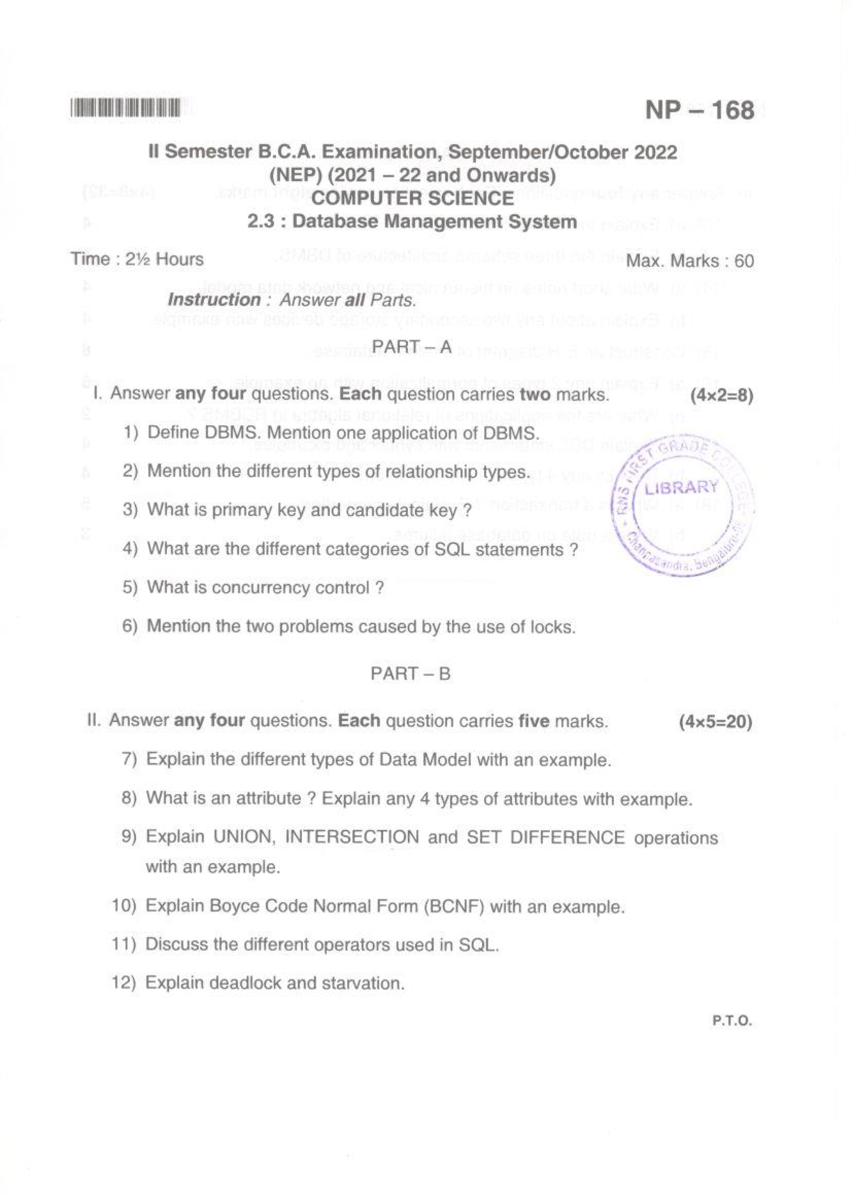 NP 168 II Sem B.C.A. DBMS Previous Year QP & Model Papers - Studocu
